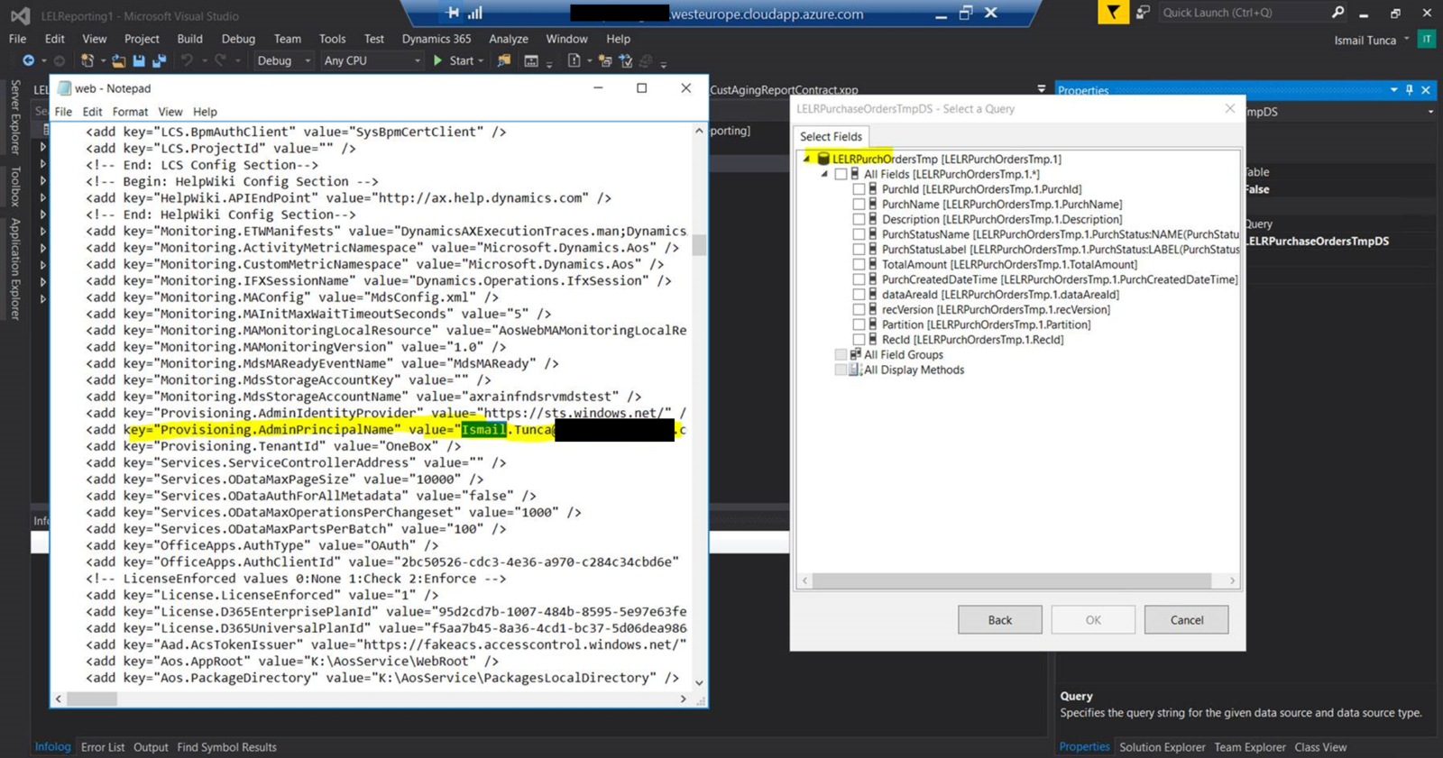 D365fo Ssrs Report Query Field Listing Error Exception Occurred On The Metadata Service On
